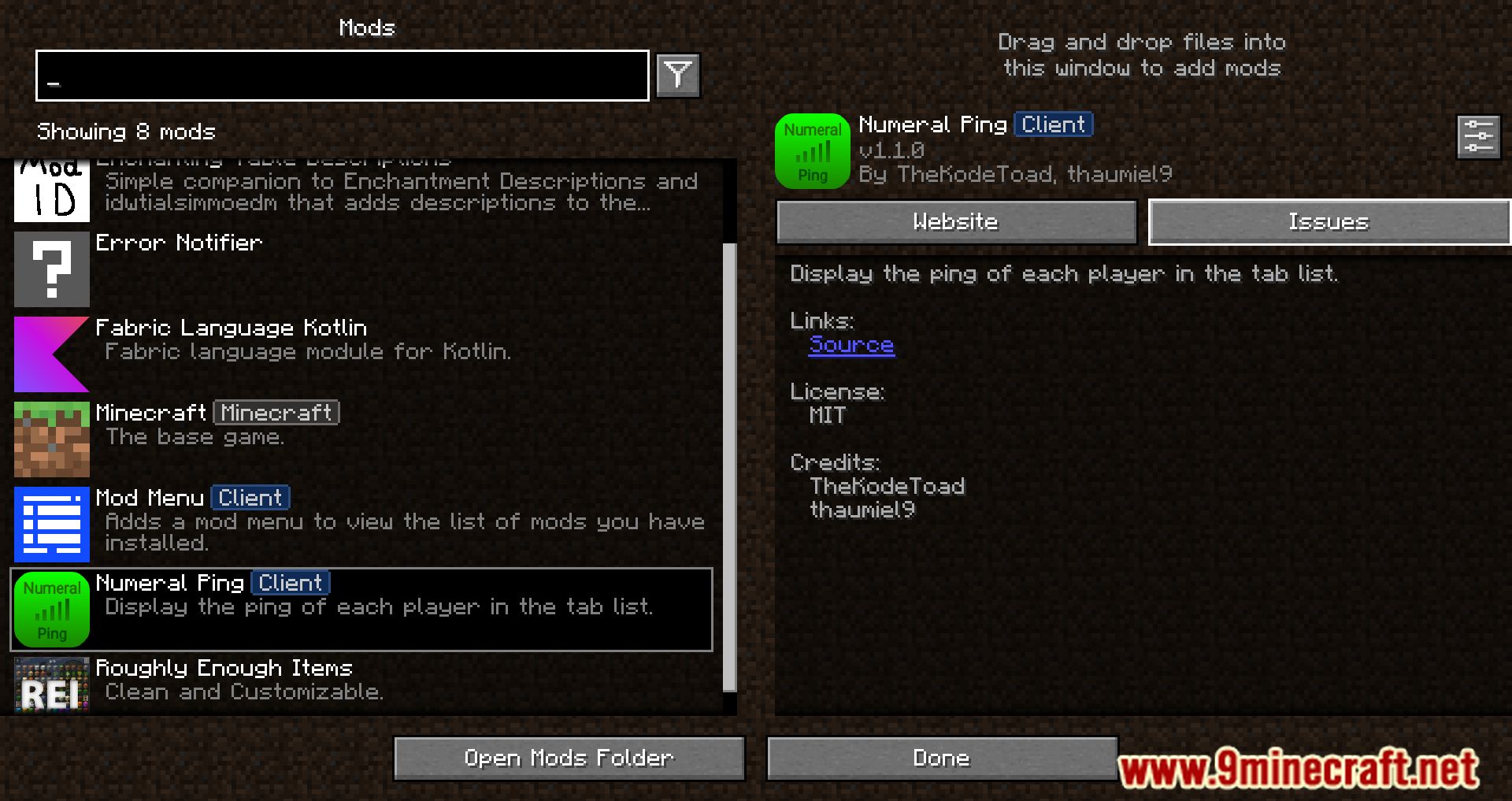 Numeral Ping Mod - 1Minecraft